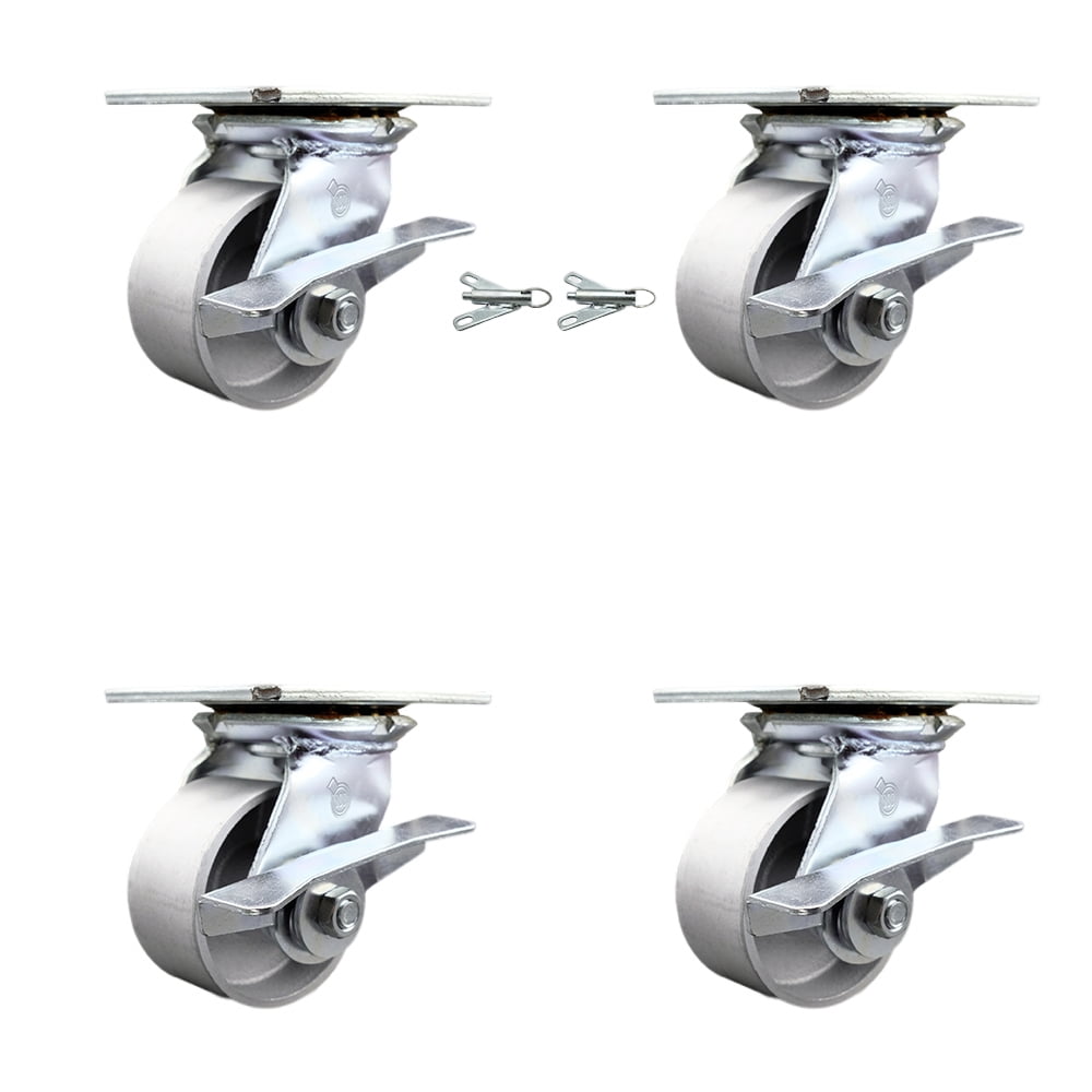 4 Inch Semi Steel Caster Set with Ball Bearing 4 Brake and 2 Swivel ...