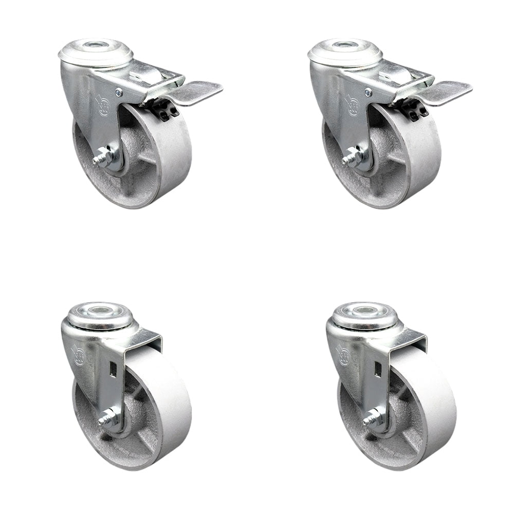 4 Inch Semi Steel Swivel Bolt Hole Caster Set with 2 Total Lock Brake ...