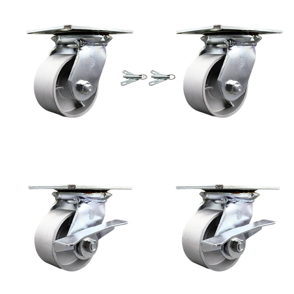 4 Inch Semi Steel Swivel Caster Set 2 Swivel Locks 2 Brakes Service ...