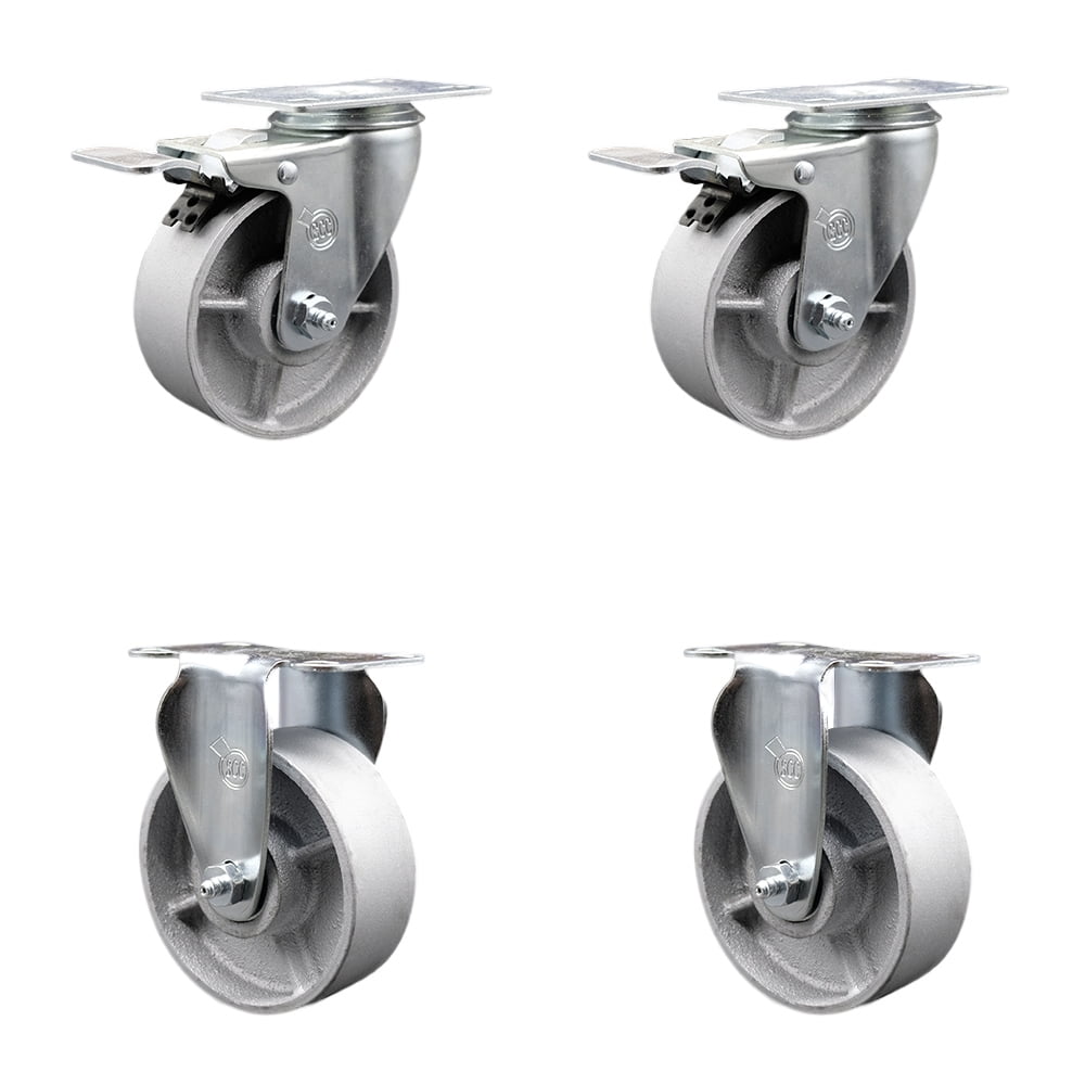 4 Inch Semi Steel Swivel Top Plate Caster Set 2 Lock Brakes 2 Rigid SCC ...