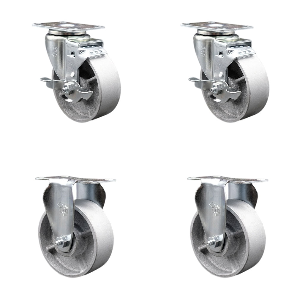 4 Inch Semi Steel Swivel Top Plate Caster Set with 2 Brakes 2 Rigid SCC ...