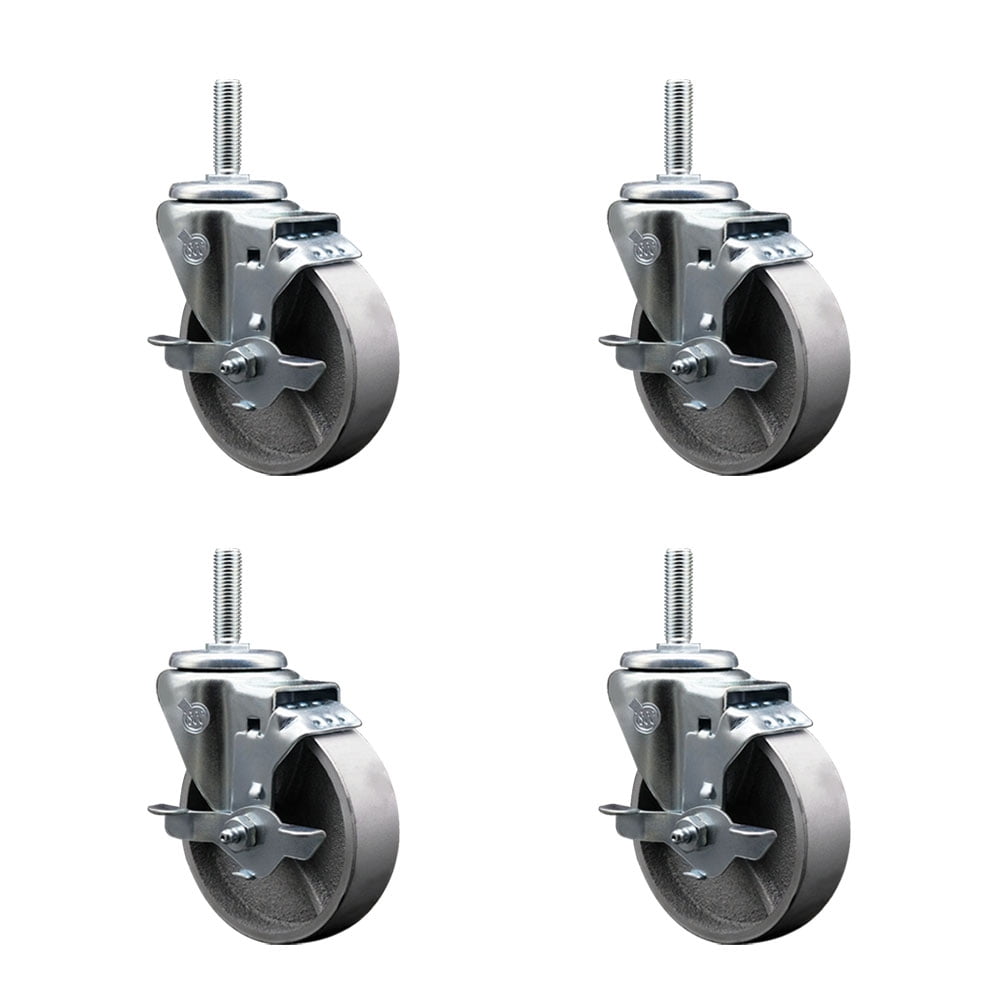 4 Inch Semi Steel Wheel Swivel 3/4 Inch Threaded Stem Caster Set with ...
