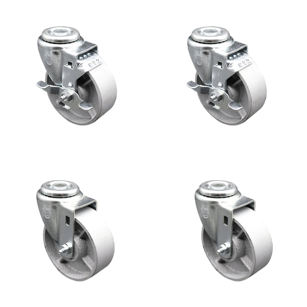 4 Inch Semi Steel Wheel Swivel Bolt Hole Caster Set with 2 Brake ...