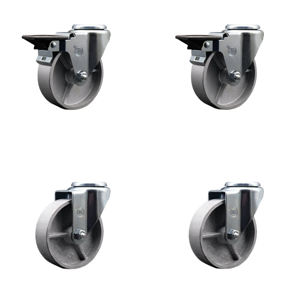 4 Inch Semi Steel Wheel Swivel Bolt Hole Caster Set with 2 Posi Lock ...