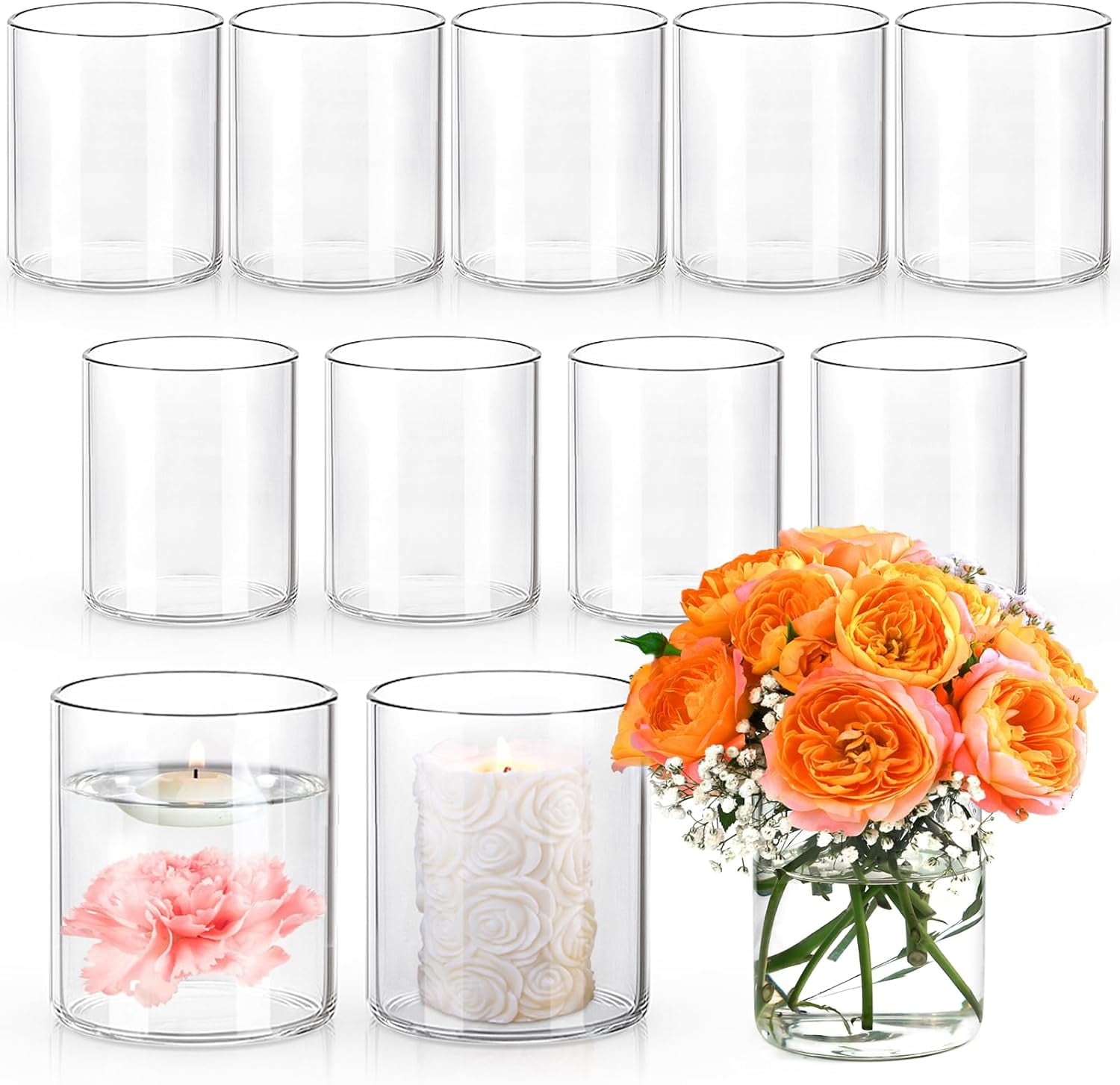 4 Inch Small Glass Cylinder Vases for Centerpieces | 12pcs Clear Flower ...