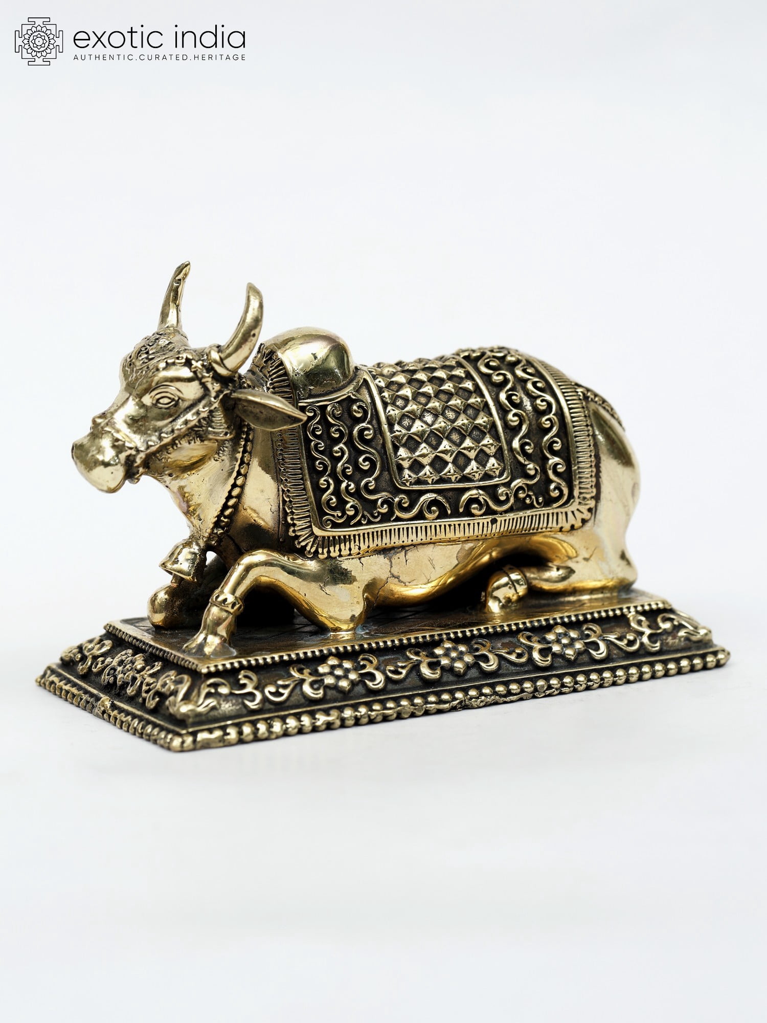 4 Inch Small Superfine Decorated Nandi Statue in Brass - Ornamental ...