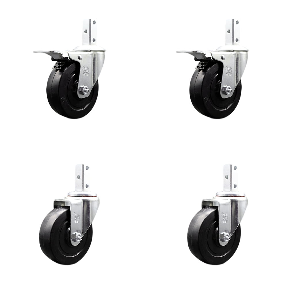 4 Inch Soft Rubber Swivel 3/4 Inch Square Stem Caster Set 2 Total Lock ...