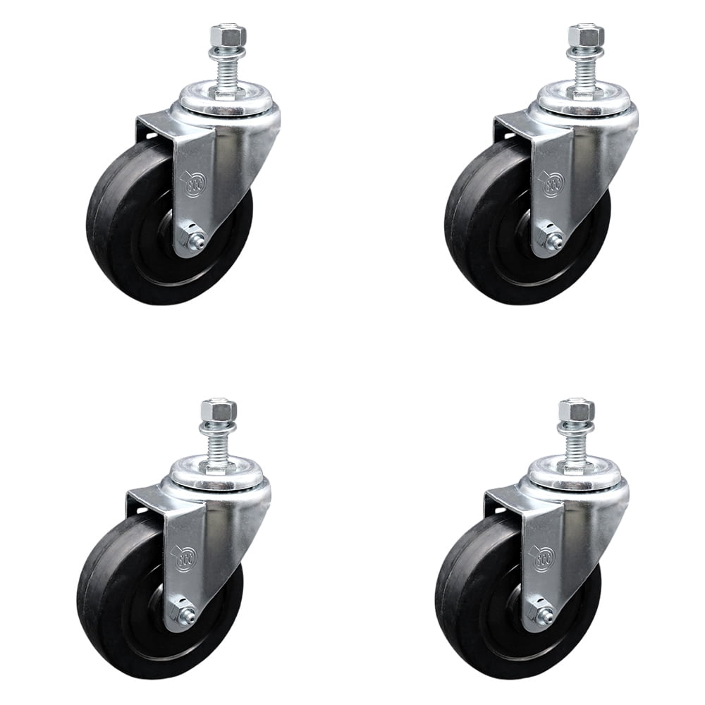 4 Inch Soft Rubber Wheel Swivel 10mm Threaded Stem Caster Set Service ...