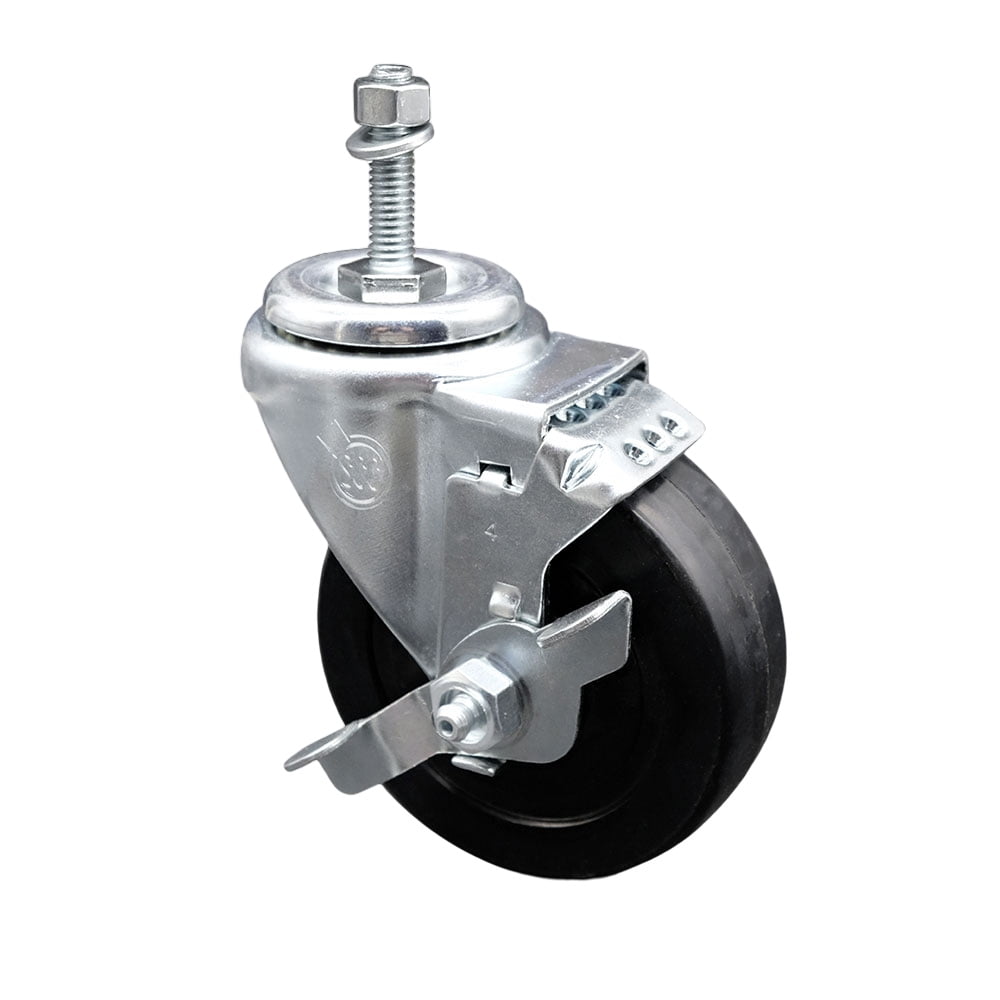 4 Inch Soft Rubber Wheel Swivel 10mm Threaded Stem Caster with Brake ...