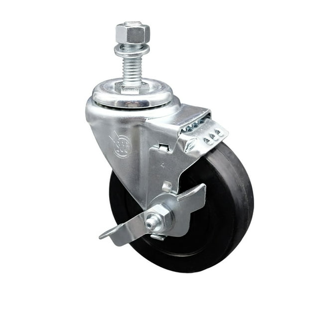 4 Inch Soft Rubber Wheel Swivel 12mm Threaded Stem Caster with Brake ...
