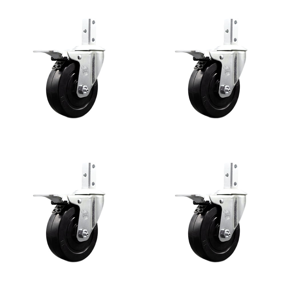 4 Inch Soft Rubber Wheel Swivel 3/4 Inch Square Stem Caster Set Total ...