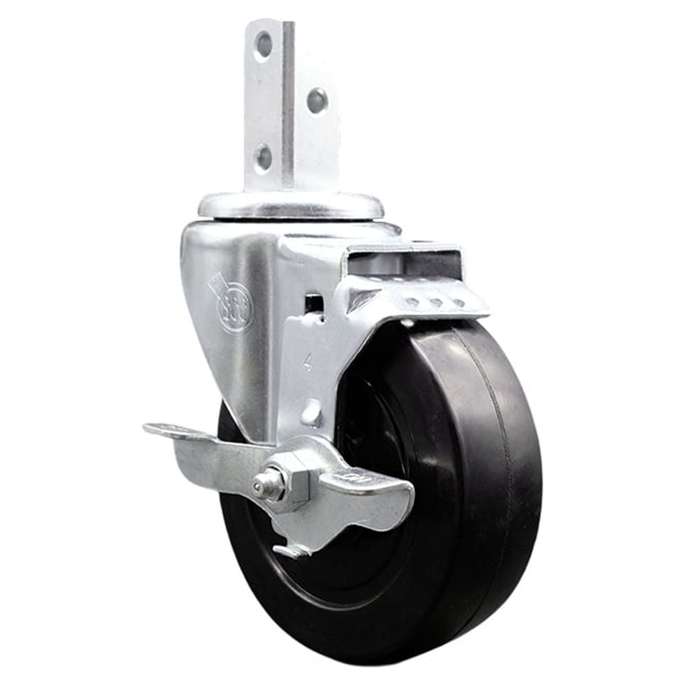 4 Inch Soft Rubber Wheel Swivel 3/4 Inch Square Stem Caster with Brake ...