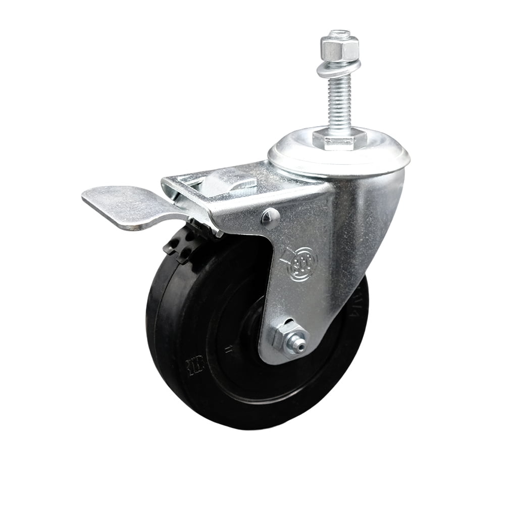 4 Inch Soft Rubber Wheel Swivel 3/8 Inch Stem Caster with Total Lock Brake SCC - Walmart.com