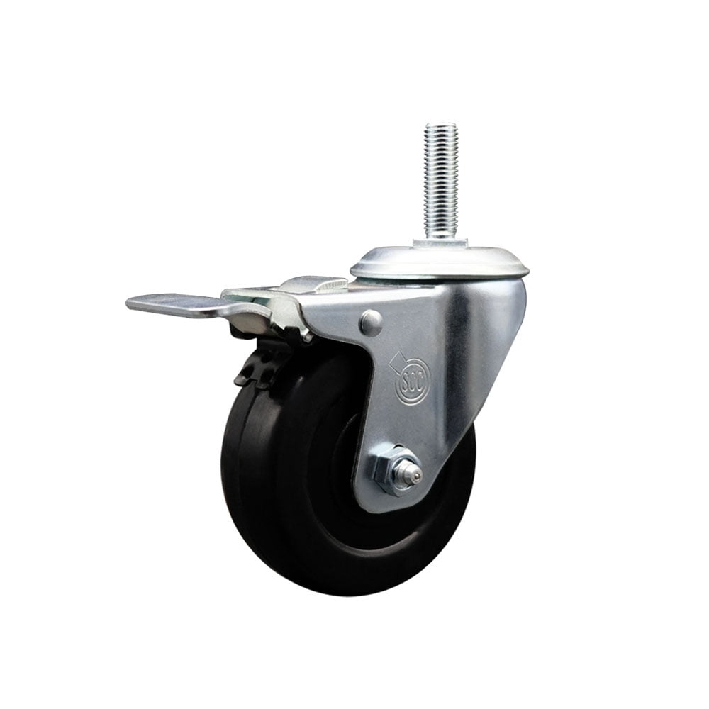 4 Inch Soft Rubber Wheel Swivel 5/8 Inch Threaded Stem Caster Total ...