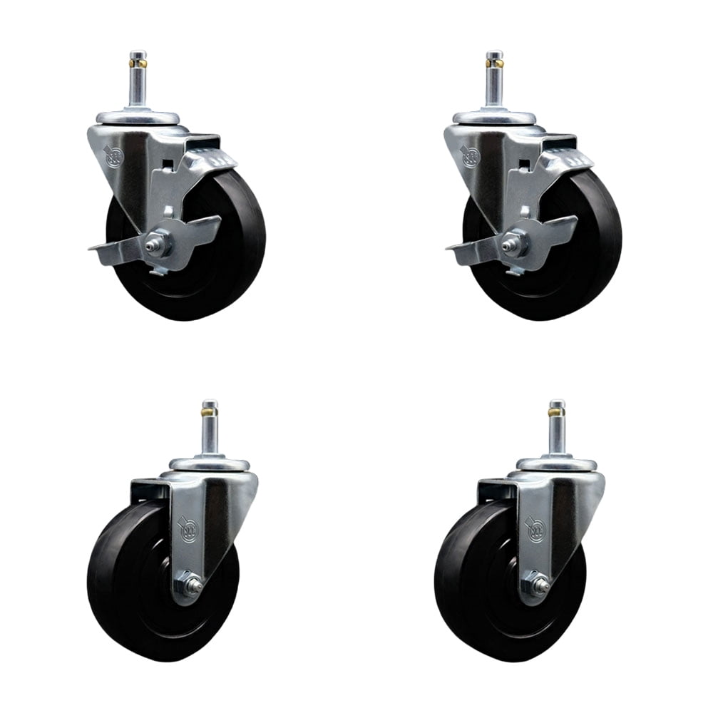 4 Inch Soft Rubber Wheel Swivel 7/16 Inch Grip Ring Stem Caster Set 2 ...