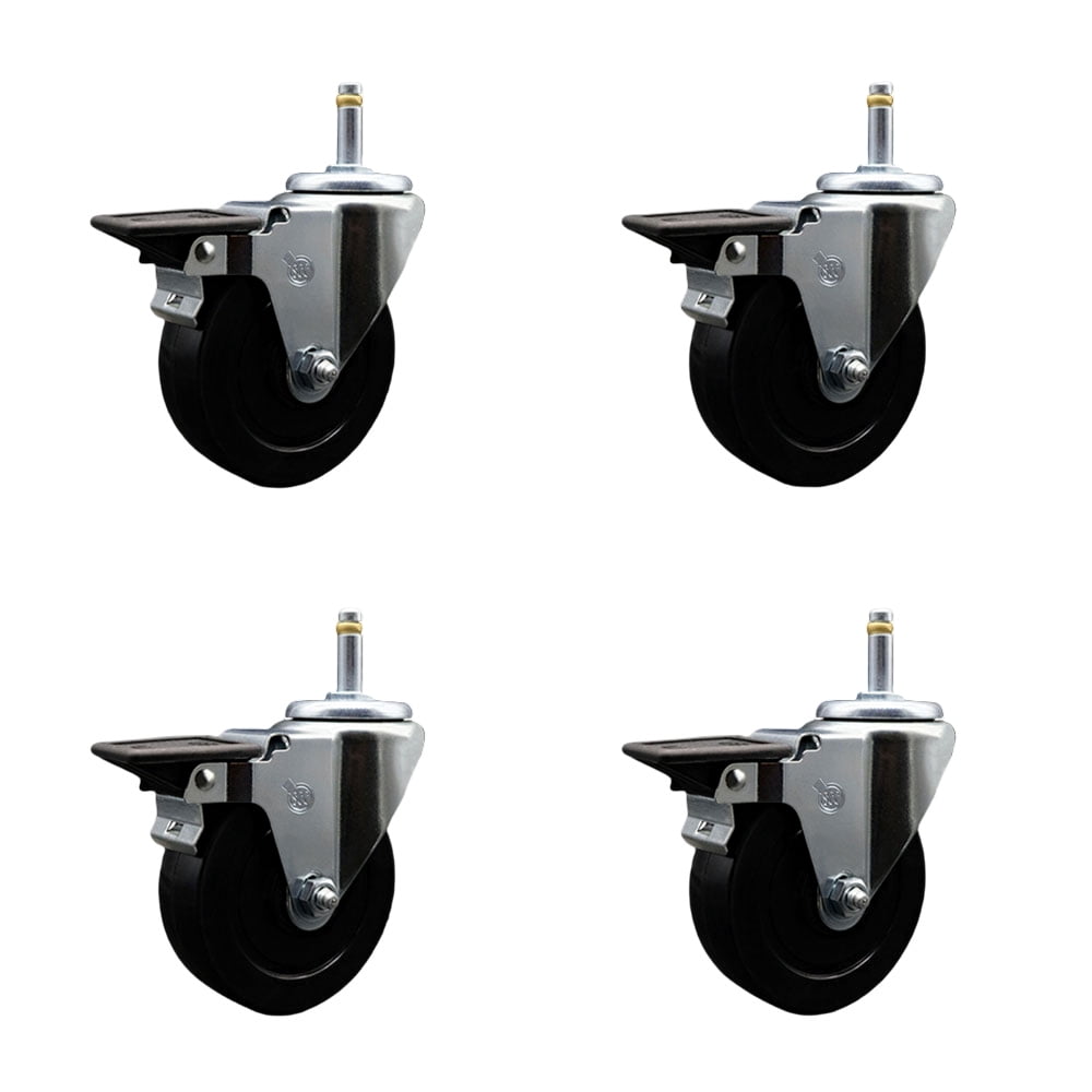 4 Inch Soft Rubber Wheel Swivel 7/16 Inch Grip Ring Stem Caster Set ...