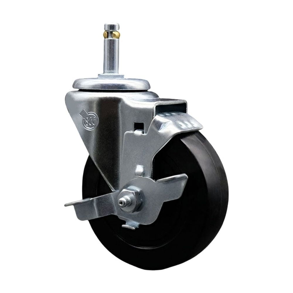 4 Inch Soft Rubber Wheel Swivel 7/16 Inch Grip Ring Stem Caster with ...