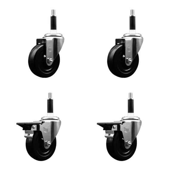 4 Inch Soft Rubber Wheel Swivel 7/8 Inch Expanding Stem Caster Set 2 ...