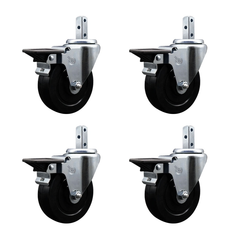 4 Inch Soft Rubber Wheel Swivel 7/8 Inch Square Stem Caster Set with ...