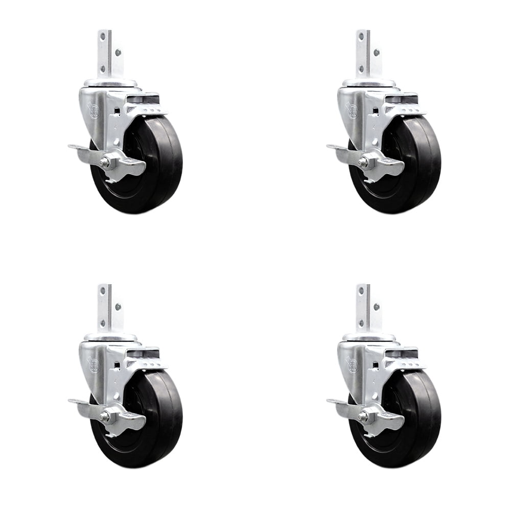 4 Inch Soft Rubber Wheel Swivel 7/8 Inch Square Stem Caster Set with ...