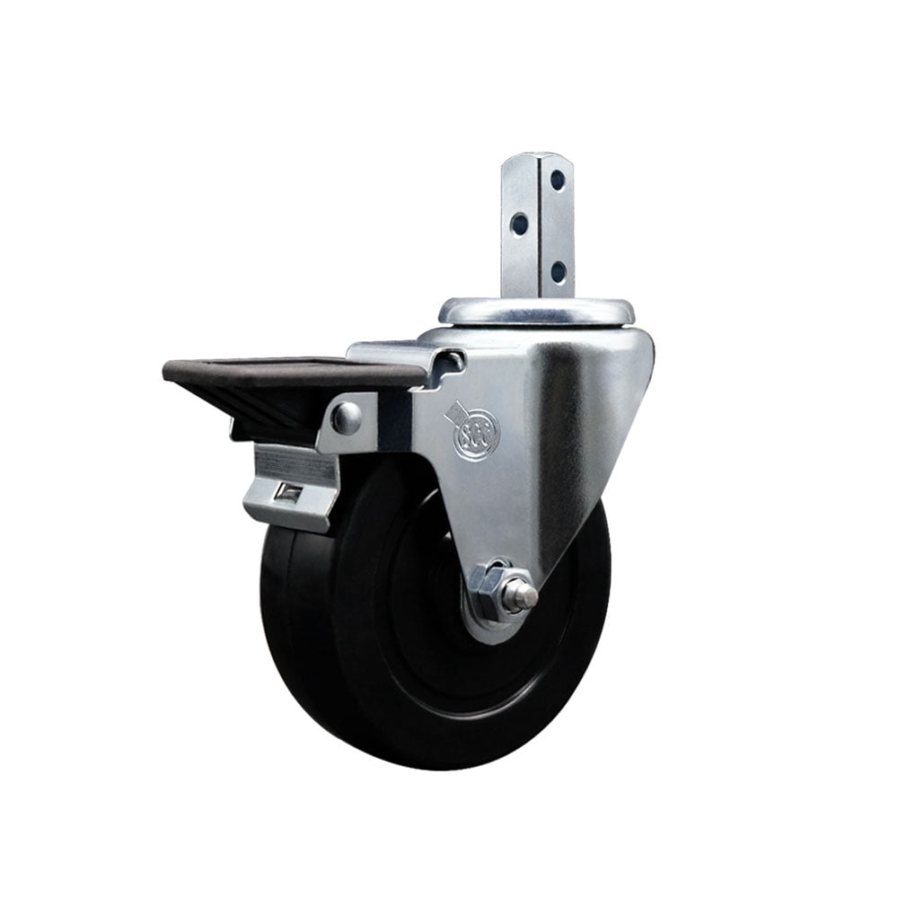 4 Inch Soft Rubber Wheel Swivel 7/8 Inch Square Stem Caster with Brake ...