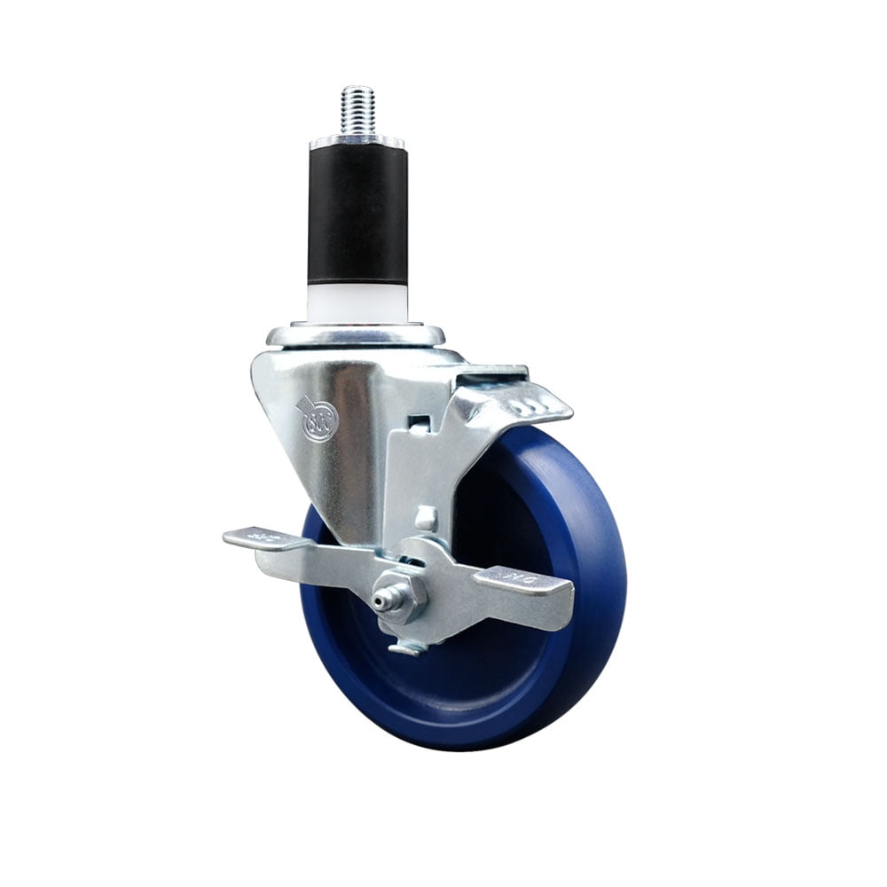 4 Inch Solid Poly Swivel 1-1/2 Inch Expanding Stem Caster with Brake ...