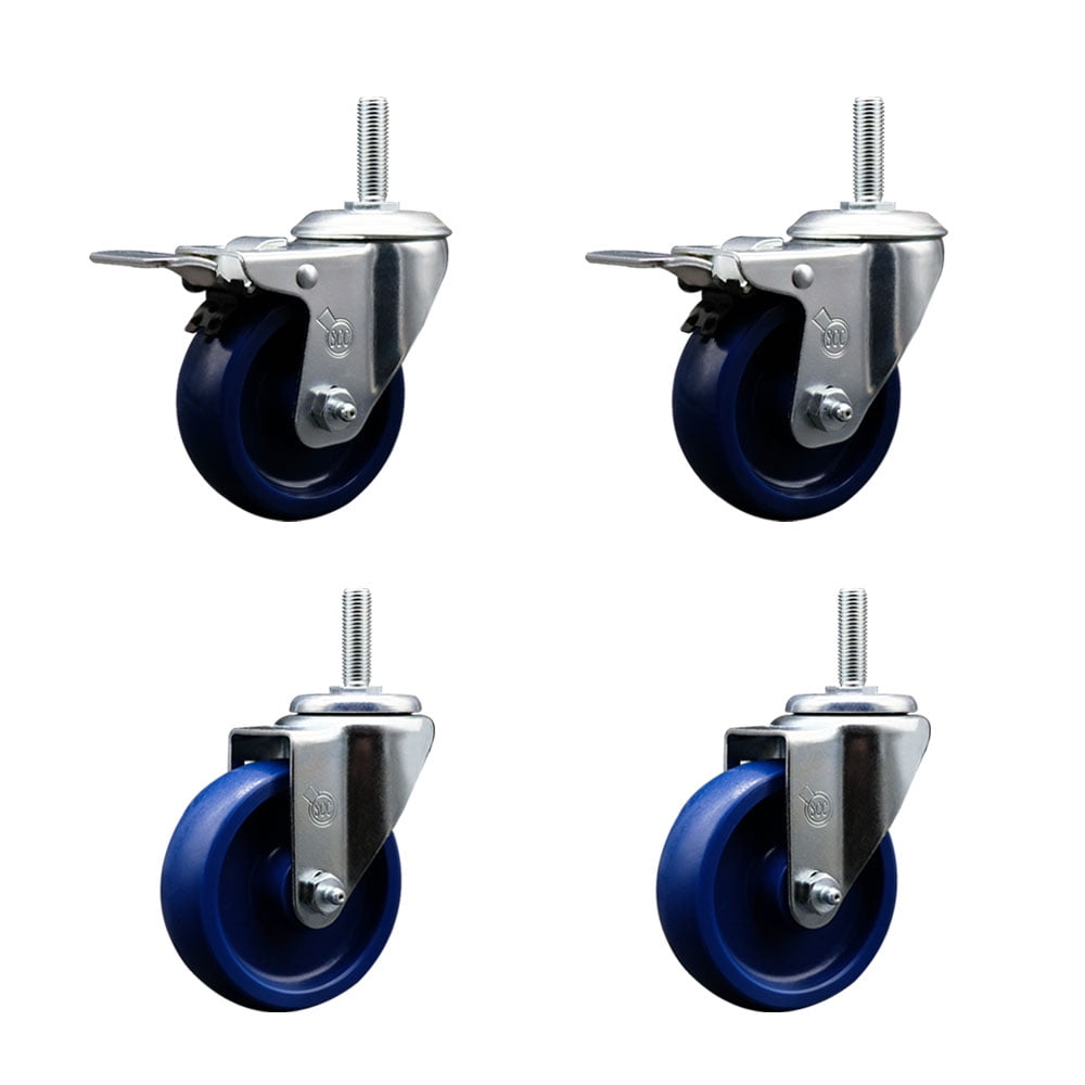 4 Inch Solid Poly Swivel 3/4 Inch Threaded Stem Caster Set 2 Total Lock ...