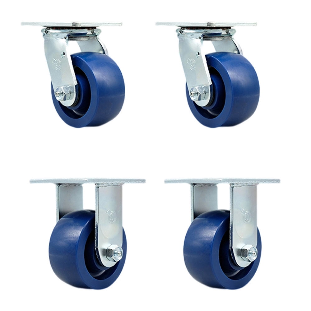 4 Inch Solid Polyurethane Caster Set with Roller Bearings 2 Swivel 2 ...