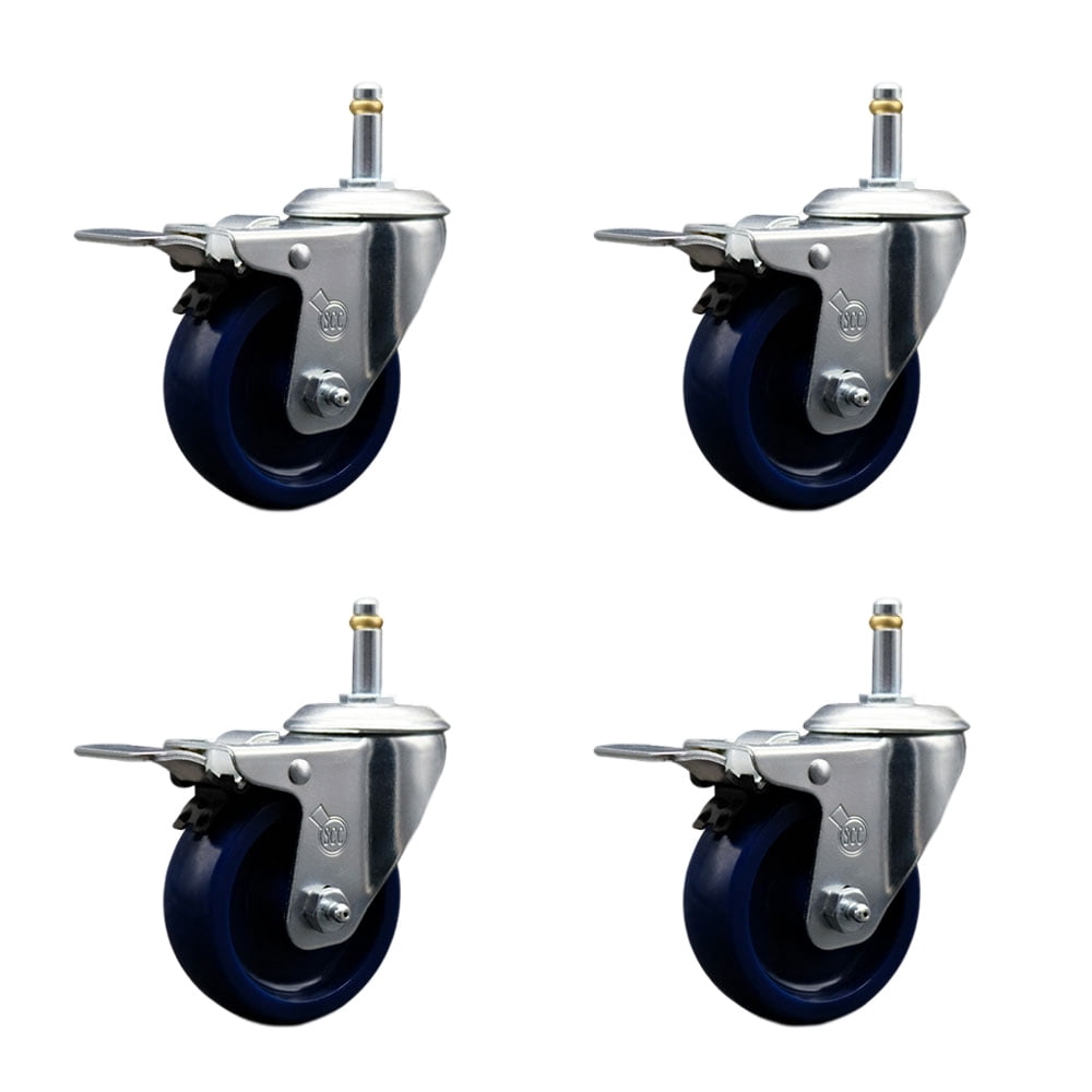 4 Inch Solid Polyurethane Swivel 7/16 Inch Stem Caster Set with Total ...