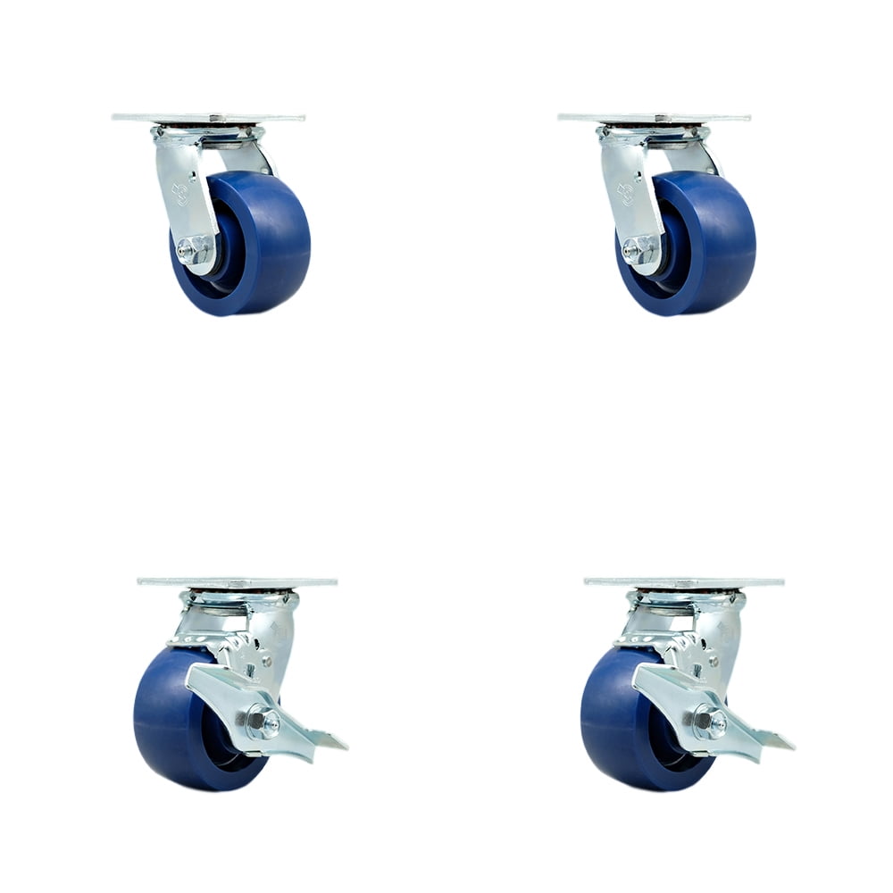 4 Inch Solid Polyurethane Swivel Caster Set with Roller Bearing 2 Brake ...