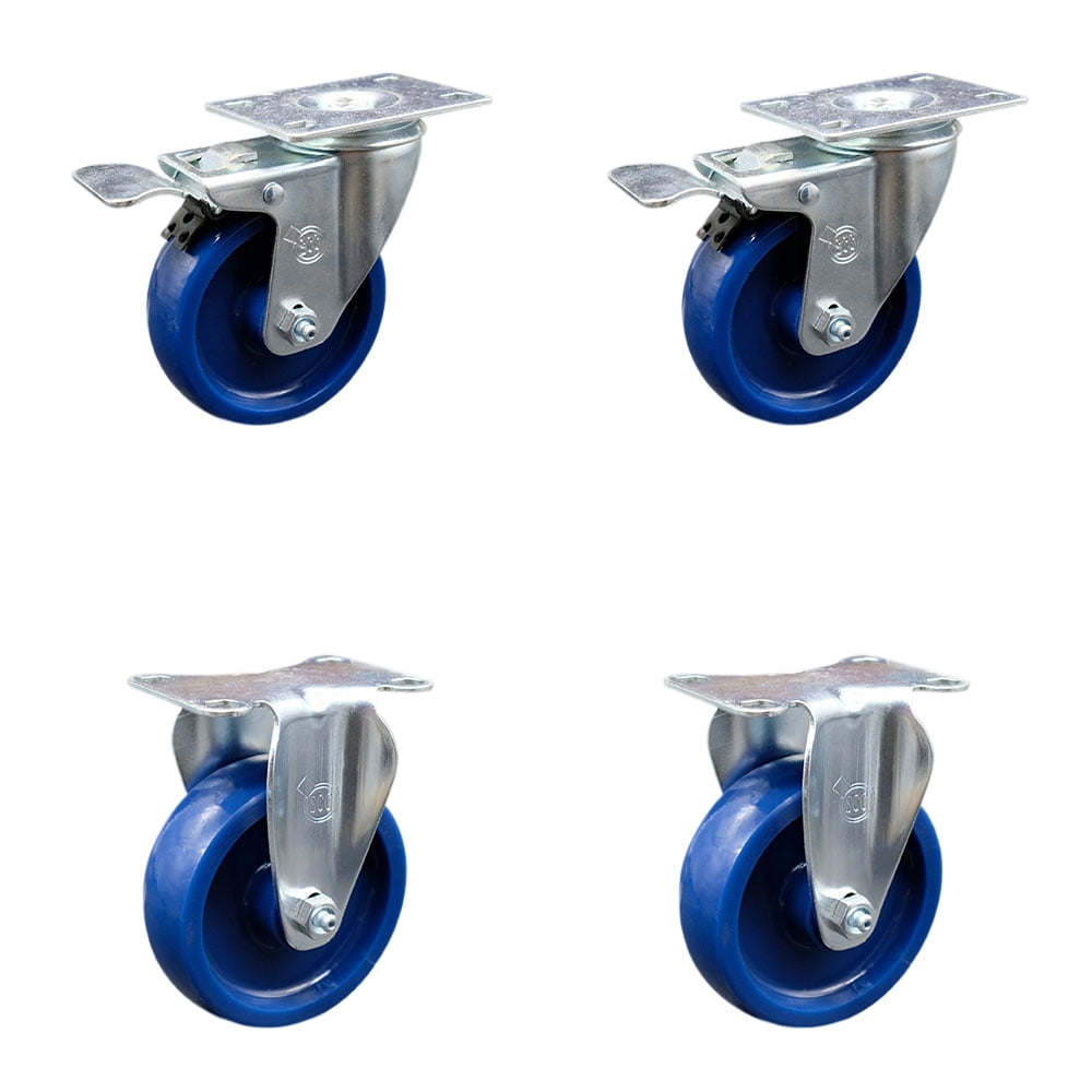 4 Inch Solid Polyurethane Swivel Top Plate Caster Set 2 Lock Brakes 2 ...