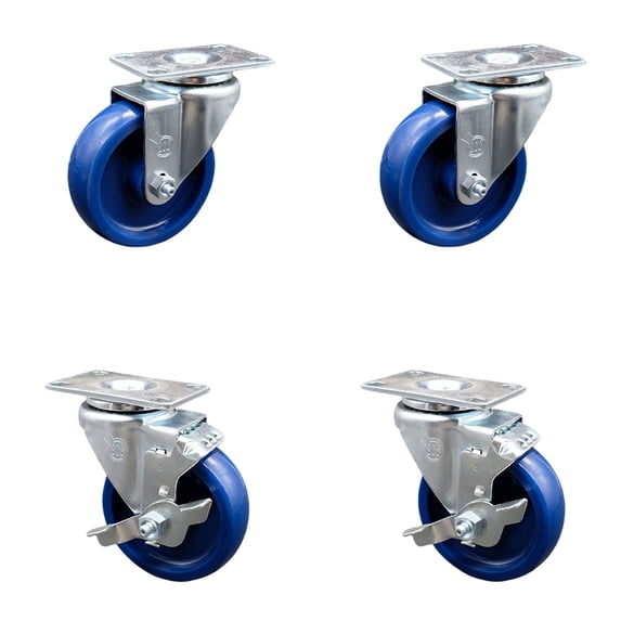 4 Inch Solid Polyurethane Wheel Swivel Top Plate Caster Set with 2 ...