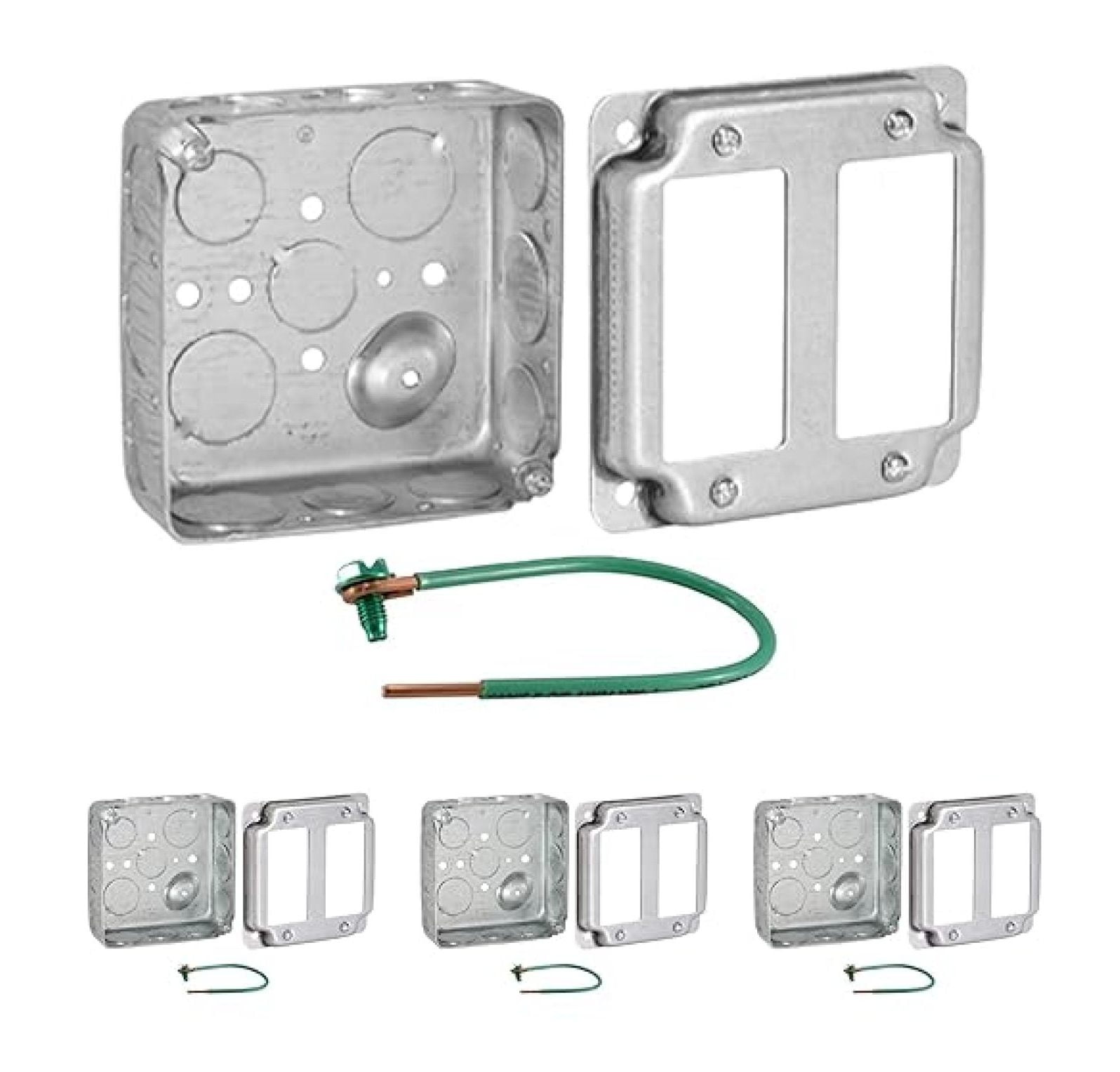 4 Inch Square Electrical Box - 4 Pack with 2-Gang Cover, Ground Wire ...