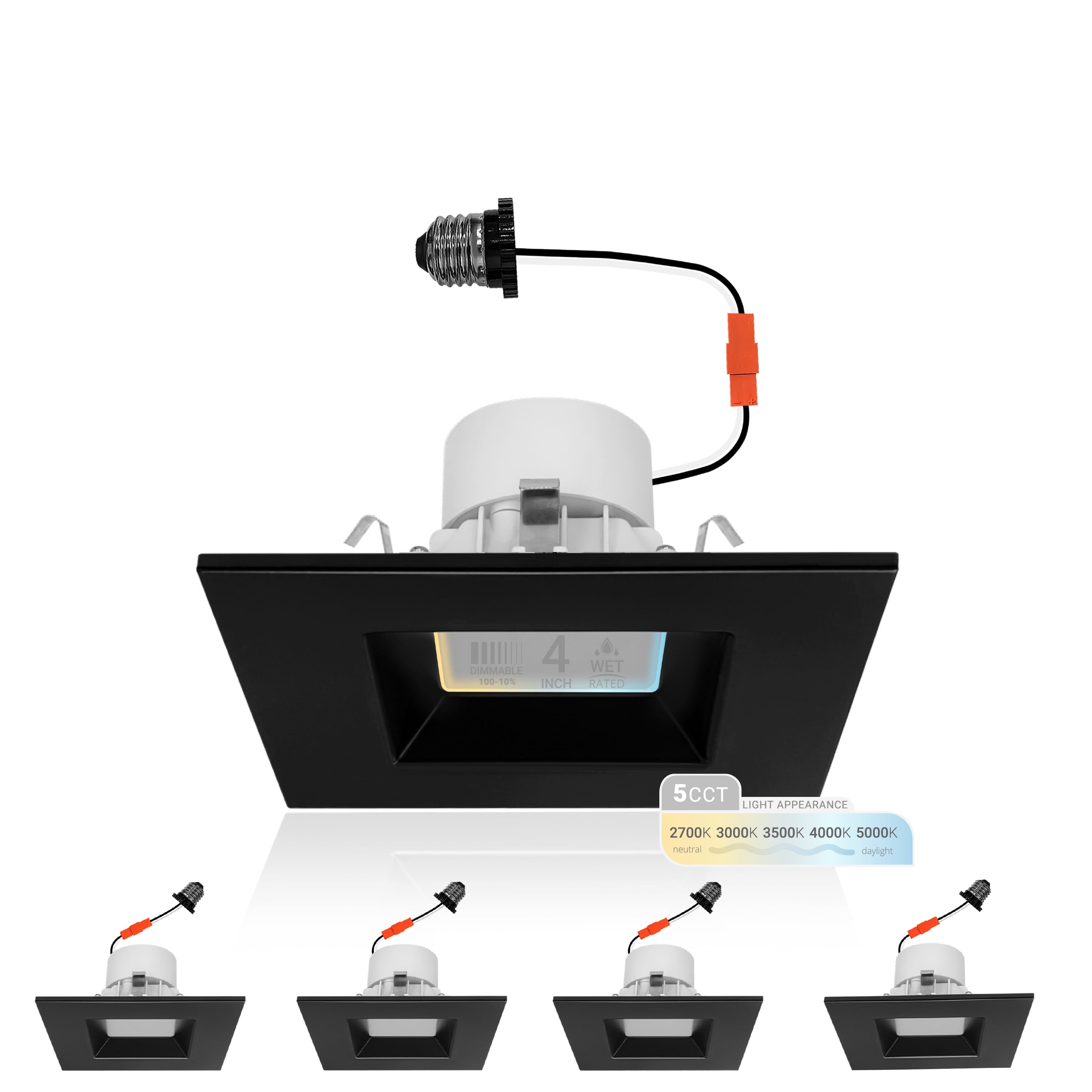 NUWATT 4 Pack, Black 4 Inch LED Ceiling Light Square Retrofit Can Light ...