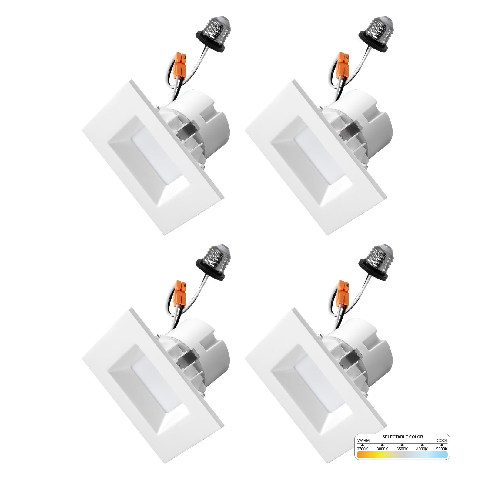 4 Inch Square Recessed Retrofit LED Downlight (4 Pack) 11W, 120V, 750 ...
