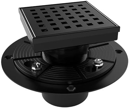4 Inch Square Shower Drain Black Floor Drain with Flange Square Holes ...