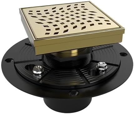 4 Inch Square Shower Drain Gold Floor Drain with Flange Wave-Hole ...