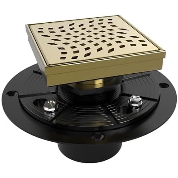 4 Inch Square Shower Drain Gold Floor Drain with Flange Wave-Hole ...