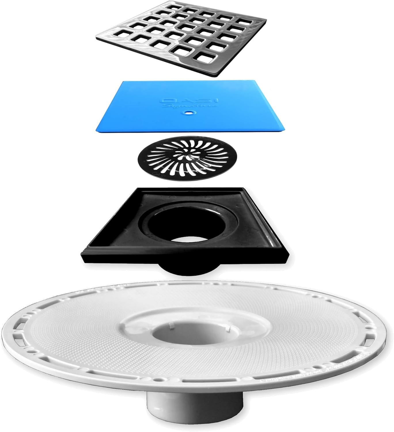 4 Inch Square Shower Drain Kit with Stainless Steel Grate, Bonding ...