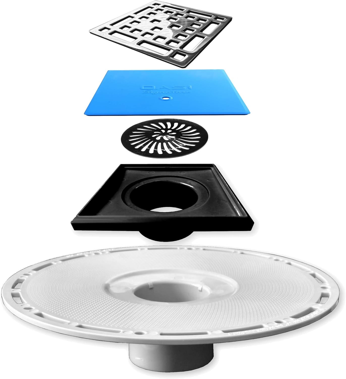 4 Inch Square Shower Drain Kit with Stainless Steel Grate, Bonding ...