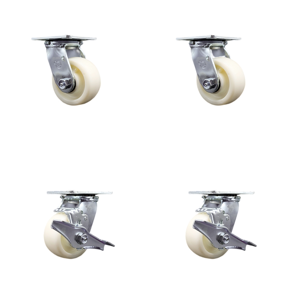 4 Inch Stainless Steel Nylon Caster Set with Roll Bearings 2 Swivel ...