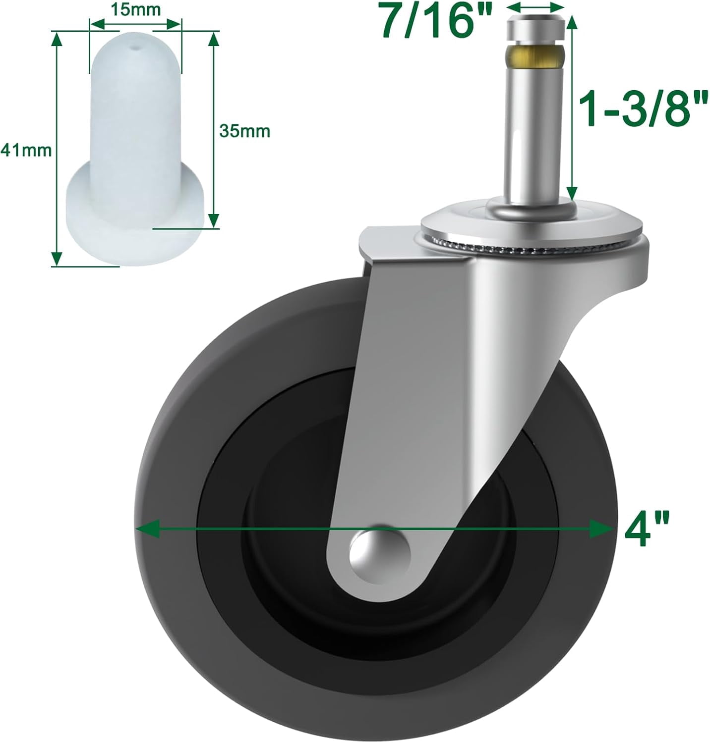 4 Inch Stem Caster Wheels - Heavy Duty TPR for Mop Buckets & Shop Vacs ...