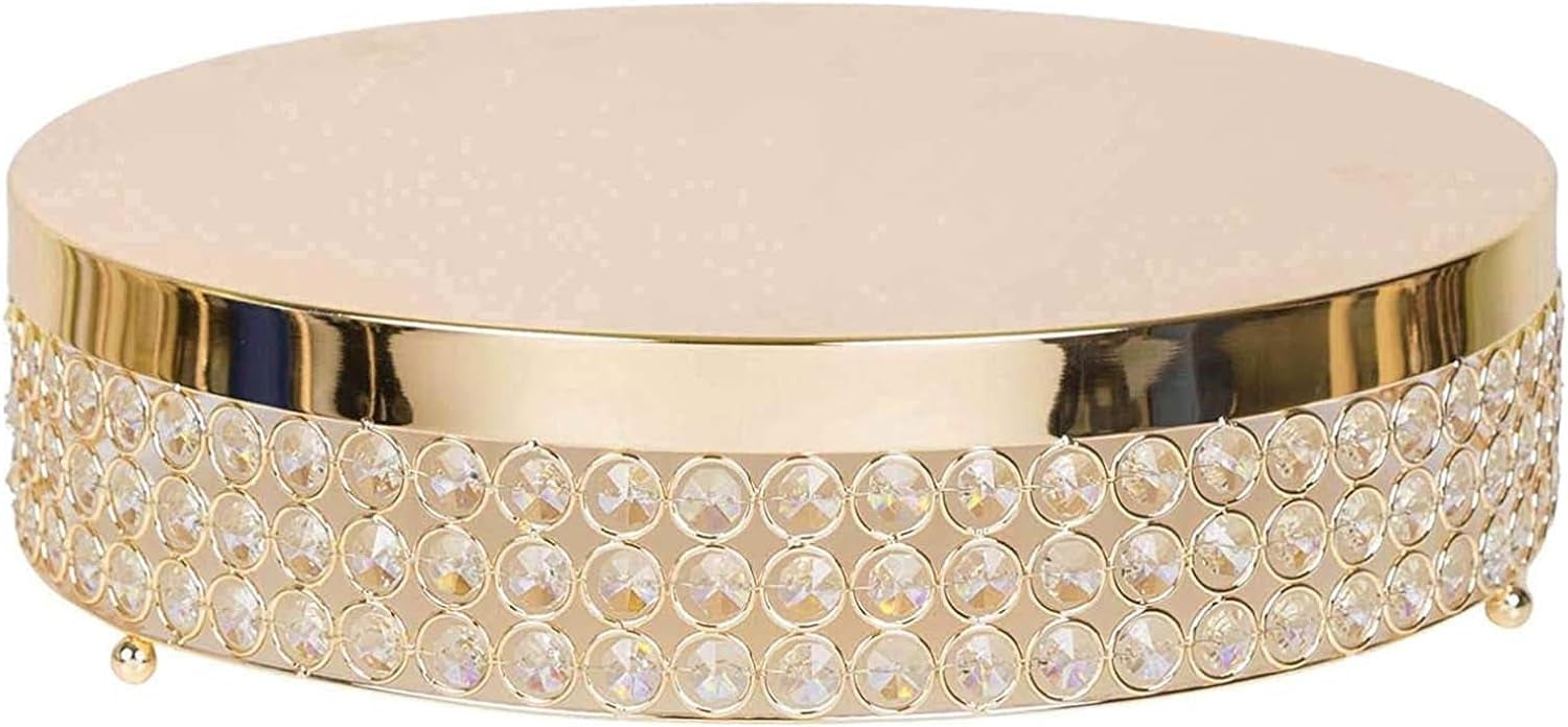 4-Inch Tall x 13.5-Inch Wide Gold Beaded Round Cake Stand - Wedding ...