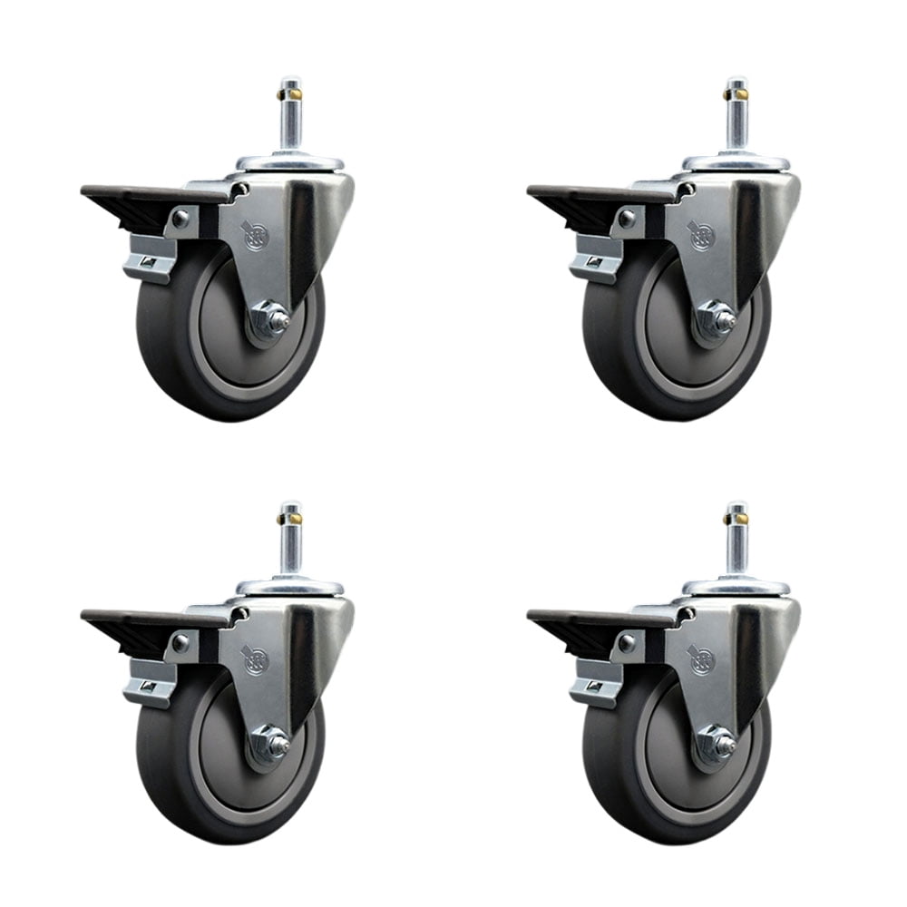 4 Inch Thermo Rubber Swivel 7/16 Inch Grip Ring Stem Caster Set with ...