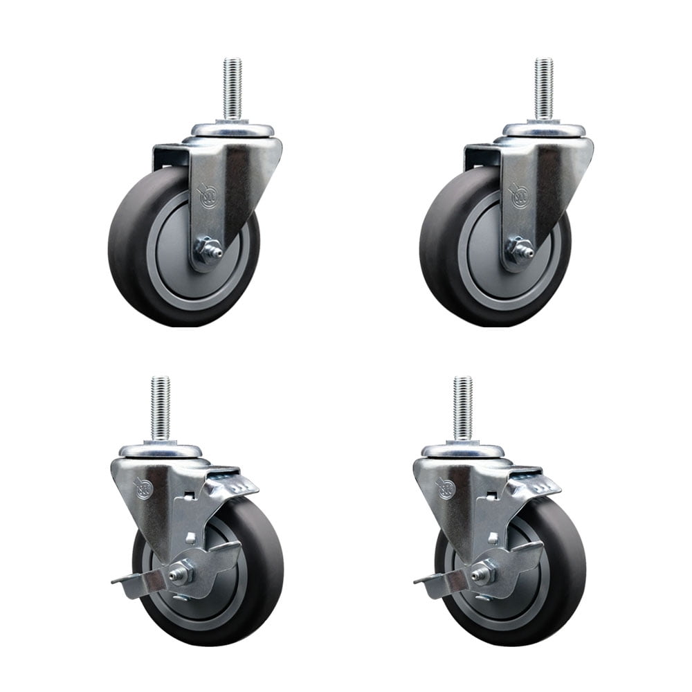 4 Inch Thermo Rubber Wheel Swivel 3/4 Inch Threaded Stem Caster Set 2 ...