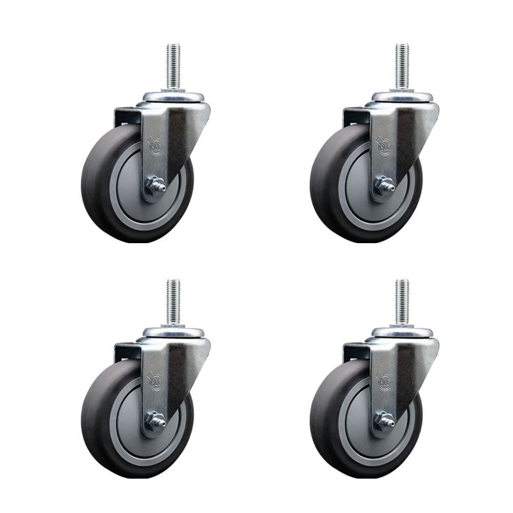 4 Inch Thermo Rubber Wheel Swivel 3/4 Inch Threaded Stem Caster Set SCC ...