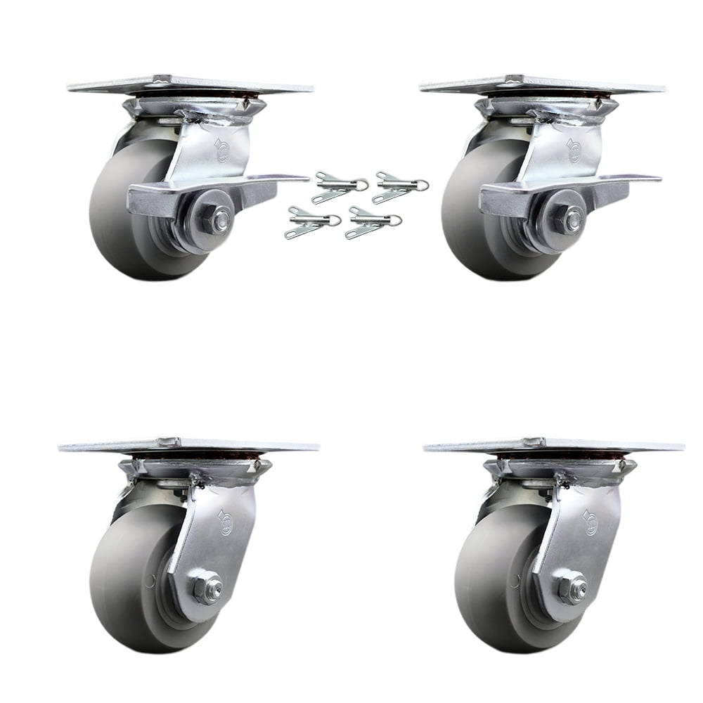 4 Inch Thermoplastic Caster Set with Roller Bearing 4 Swivel Lock and 2 ...