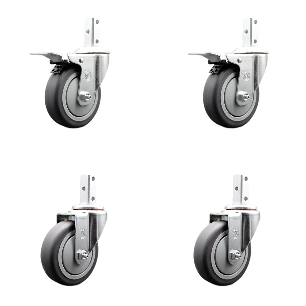 4 Inch Thermoplastic Rubber 7/8 Inch Square Stem Caster Set 2 Total ...