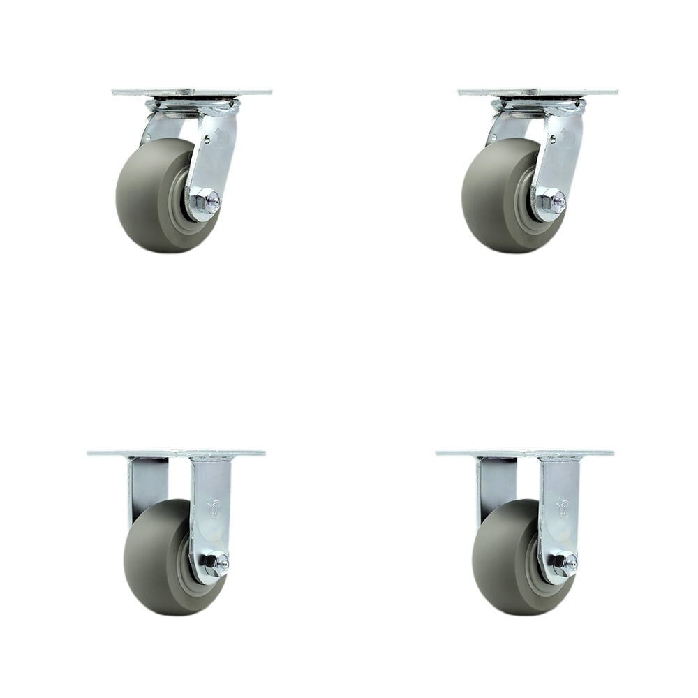 4 Inch Thermoplastic Rubber Caster Set with Roller Bearings 2 Swivel 2 ...
