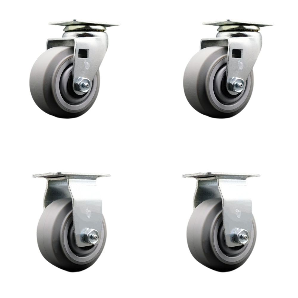 4 Inch Thermoplastic Rubber Caster Set with Roller Bearings 2 Swivel 2 ...